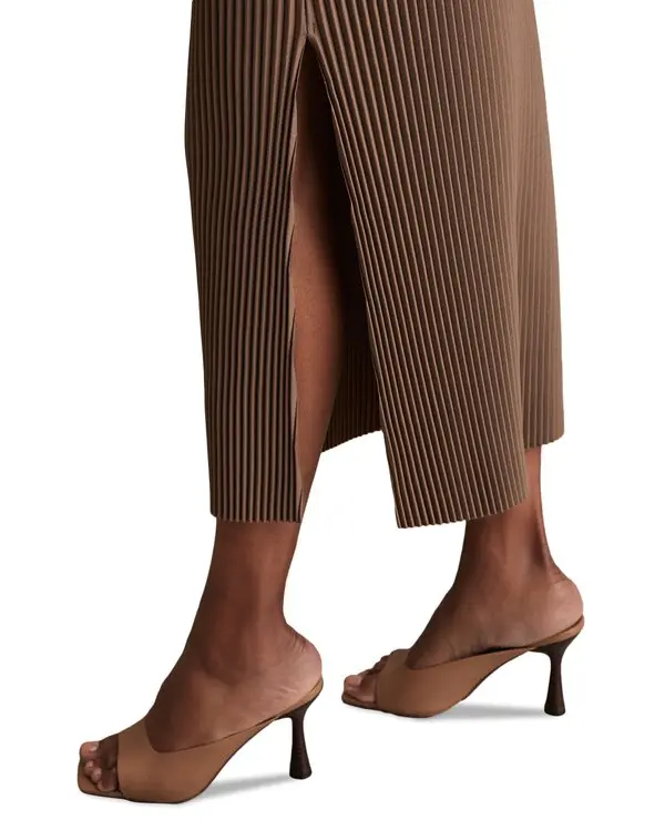 REISS Pippa Jersey Pleated Column Skirt - Chocolate