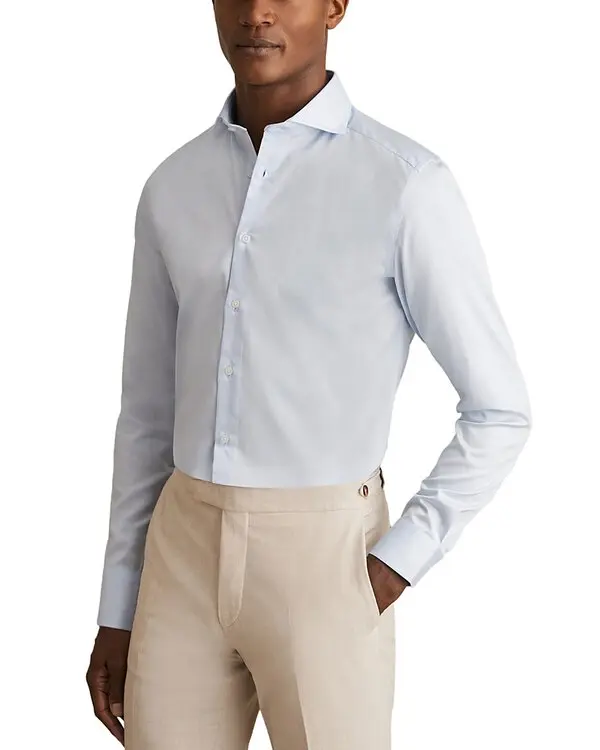 REISS Storm Slim Fit Button Front Shirt - Soft Blue