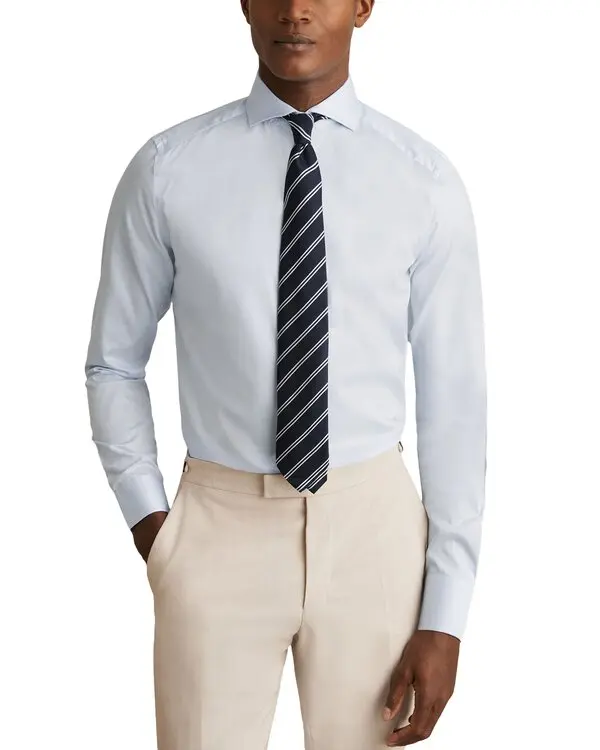REISS Storm Slim Fit Button Front Shirt - Soft Blue
