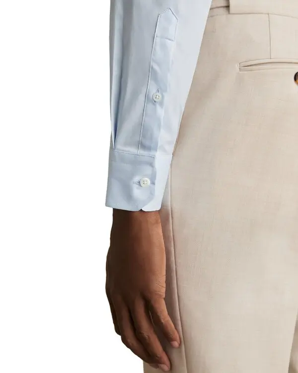 REISS Storm Slim Fit Button Front Shirt - Soft Blue