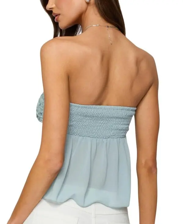 EDIKTED Beadie Sheer Chiffon Strapless Top