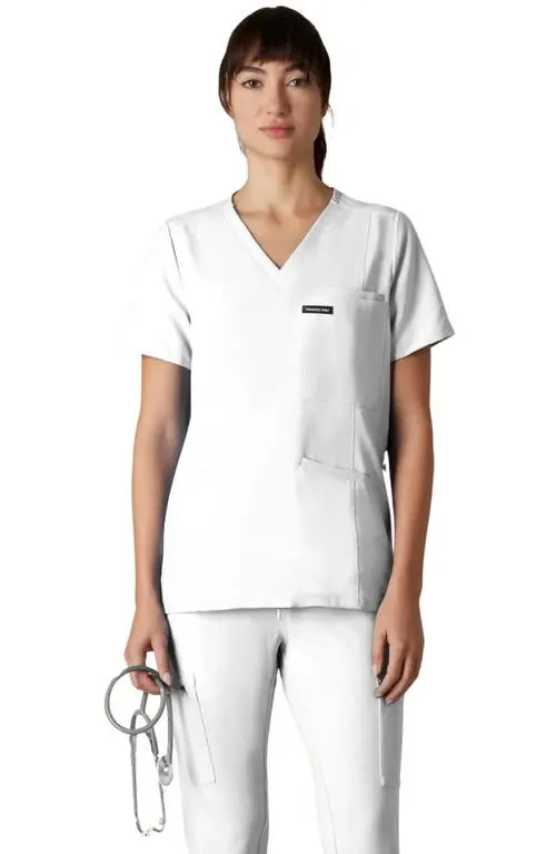 MEMBERS ONLY Siena 5-pocket V-neck Scrub Top - White