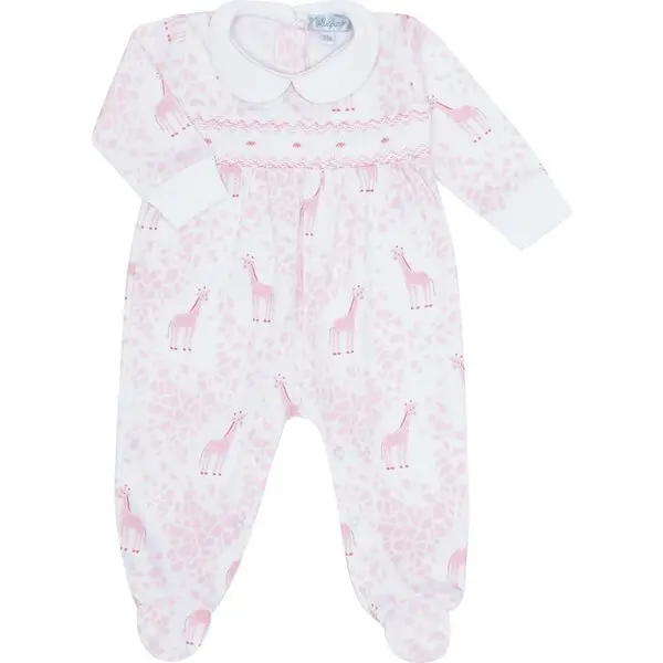 NELLAPIMA Giraffe Print Smocked Footie - Pink