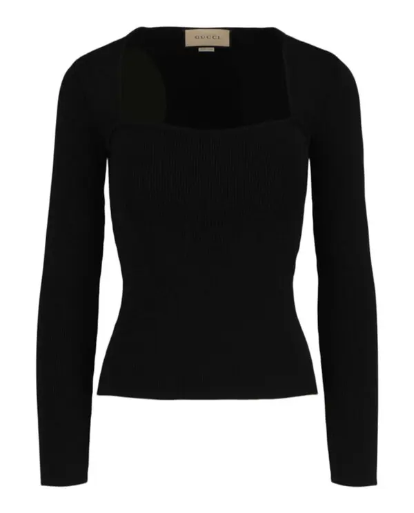 Gucci Sweetheart Neck Ribbed Knit Sweater
