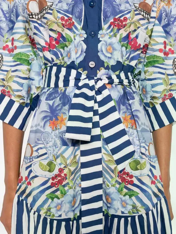 Farm Rio Floral Print Striped Shirt Dress - Blue | Editorialist