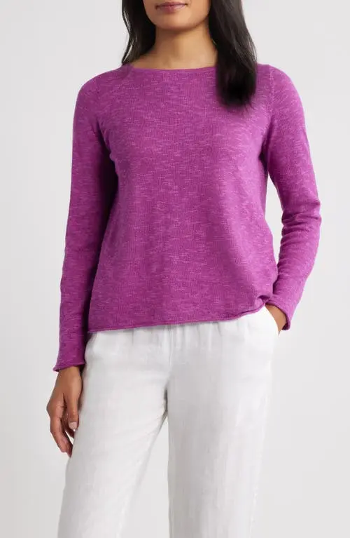 Eileen Fisher Boat Neck Organic Linen & Cotton Sweater - Grape