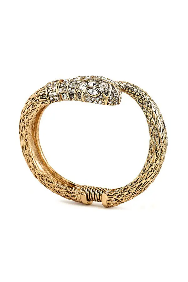 KENNETH JAY LANE Crystal Snake Head Bracelet - Gold