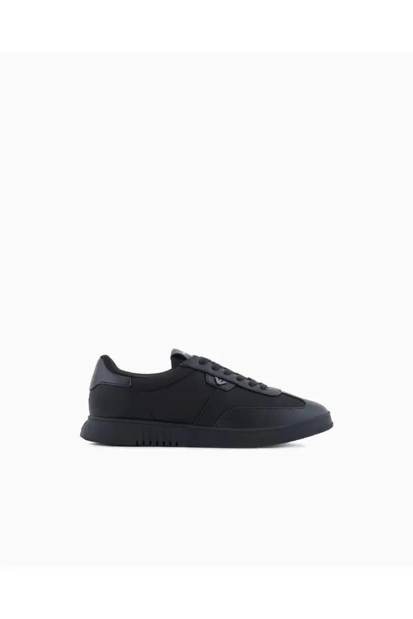 Emporio Armani Nylon Sneakers With Leather Detailing - Black
