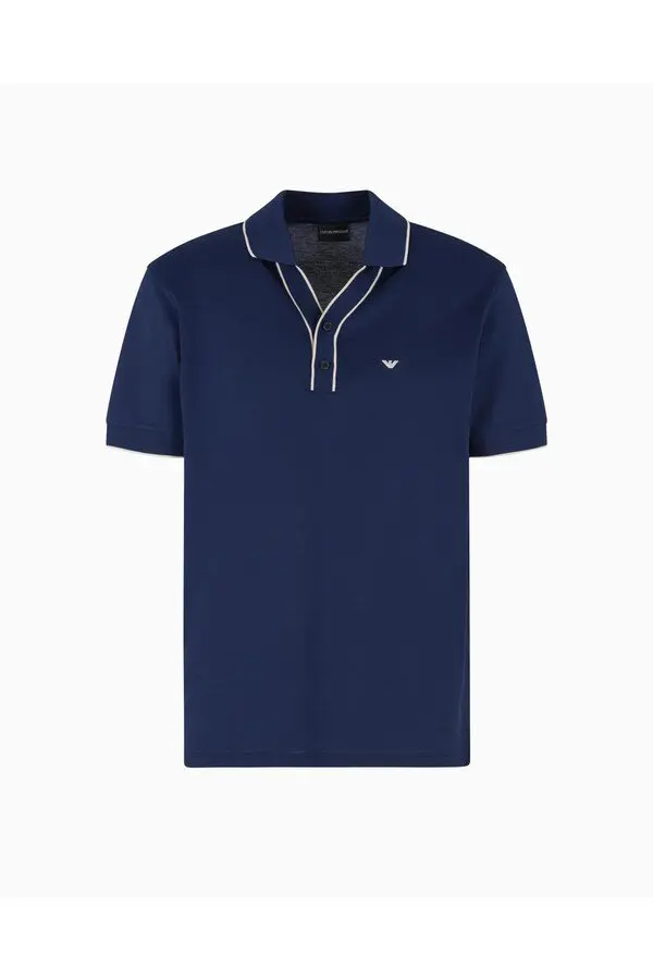 Emporio Armani Piqué Polo Shirt With Contrasting Edges - Blue