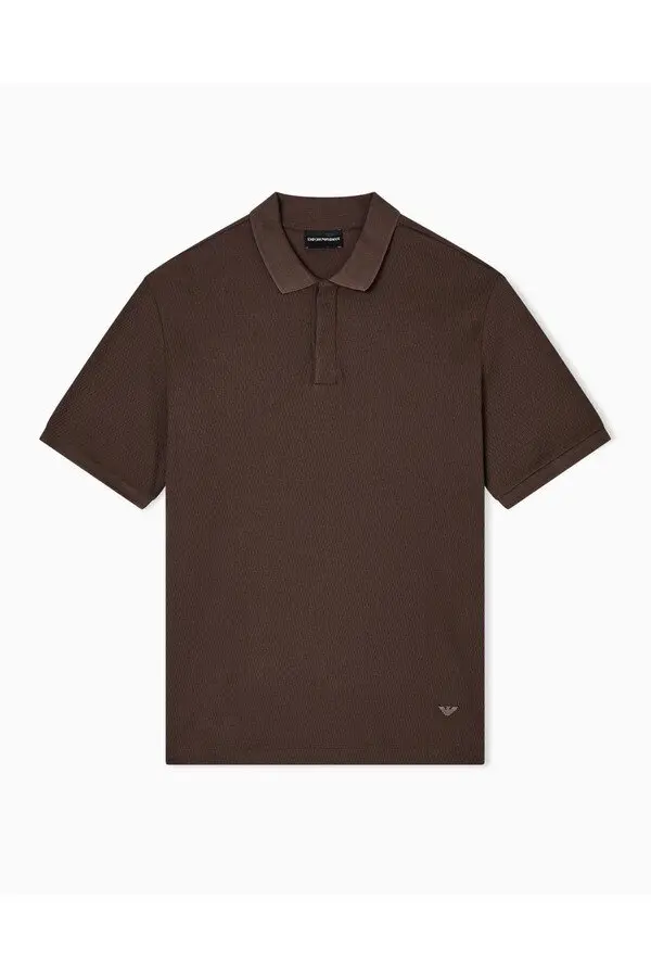 Emporio Armani Jersey Polo Shirt With Vertical Jacquard Motif - Natural