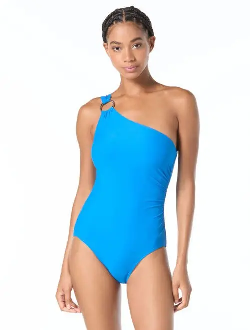 Michael Kors Logo Ring One Shoulder One Piece Swimsuit - Cobalt