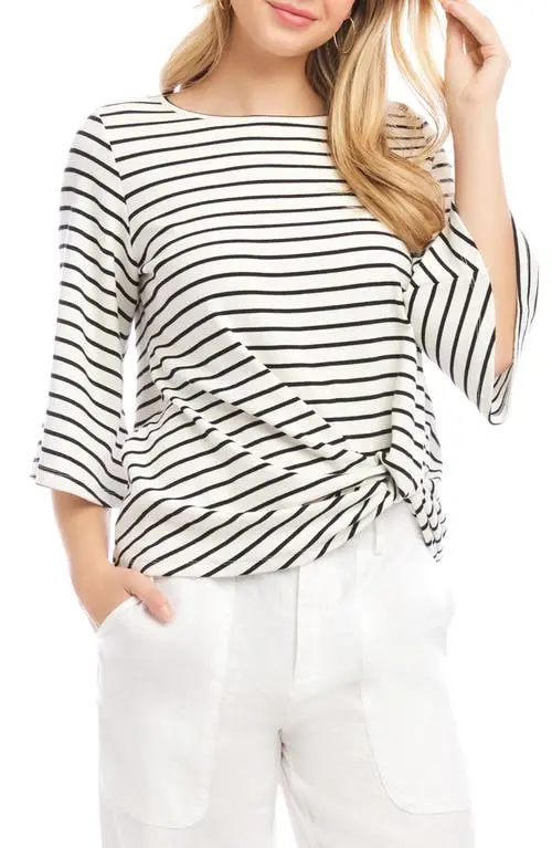 Karen Kane Striped Pick-up Hem Top - White W/ Black