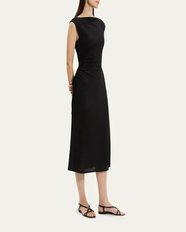 Theory Draped Boat-Neck Midi Dress Black Editorialist - Main Image