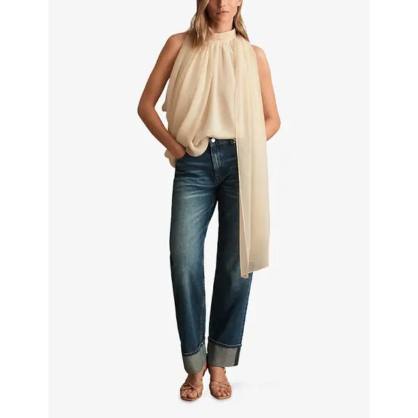 REISS High-neck Sleeveless Chiffon Top
