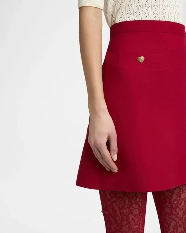Valentino Garavani Heart Button Crepe Couture Mini Skirt - Dark Red
