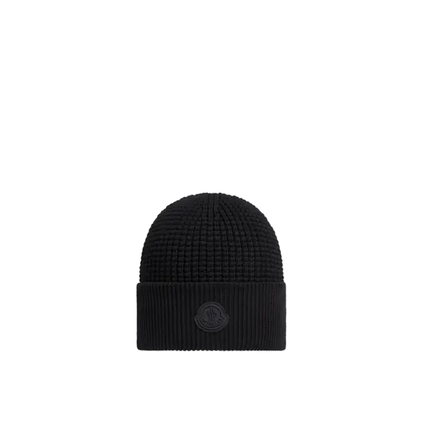 Moncler Logo Cotton Beanie - Black