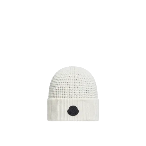Moncler Logo Cotton Beanie - White