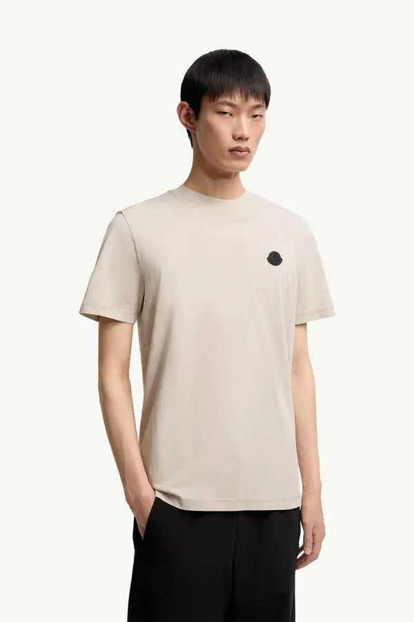 Moncler Logo Patch Cotton T-shirt - Beige
