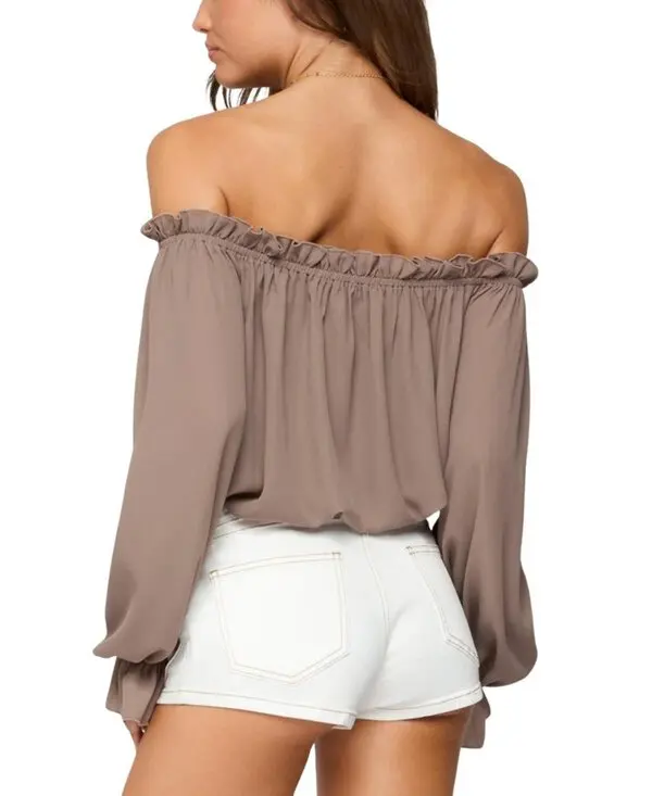 EDIKTED Juna Off-shoulder Ruffle Chiffon Top