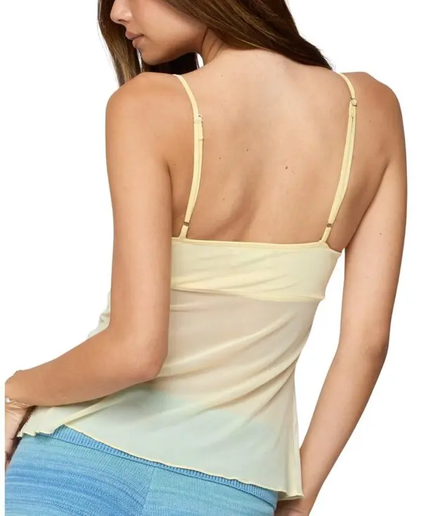 EDIKTED Sheer Mesh Top With Split Front - Yellow