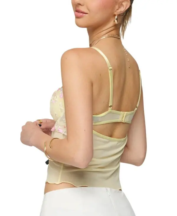 EDIKTED Embroidered Floral Sheer Bra Top