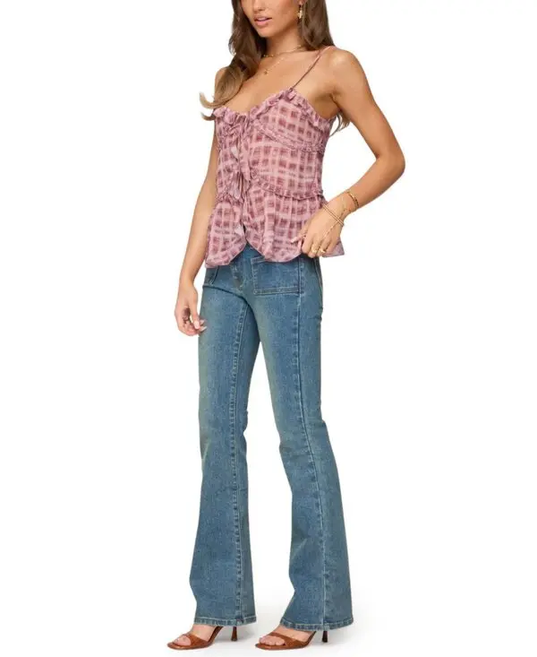 EDIKTED Mattea Low Rise Flared Jeans - Blue-washed