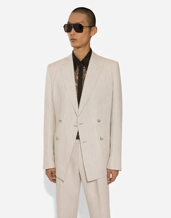 Dolce & Gabbana Double-breasted Portofino-fit Jacket In Pinstripe Linen - Multicolor
