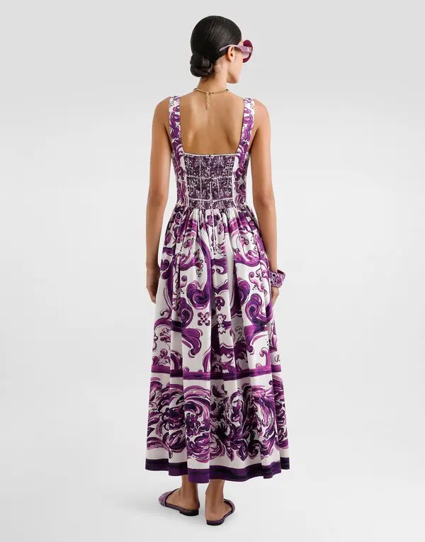 Dolce & Gabbana Long Poplin Majolica Print Dress - Multicolor