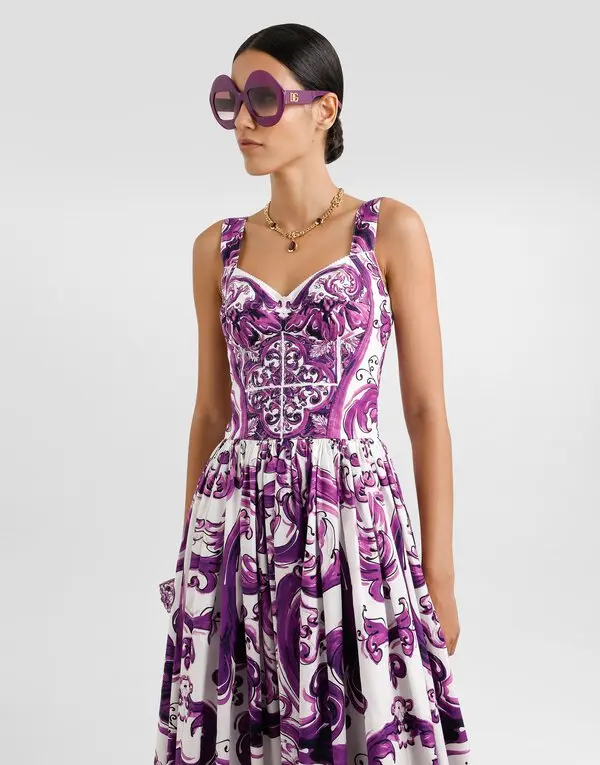 Dolce & Gabbana Long Poplin Majolica Print Dress - Multicolor