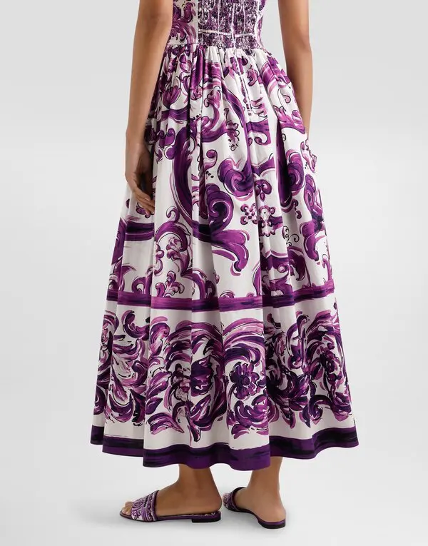 Dolce & Gabbana Long Poplin Majolica Print Dress - Multicolor