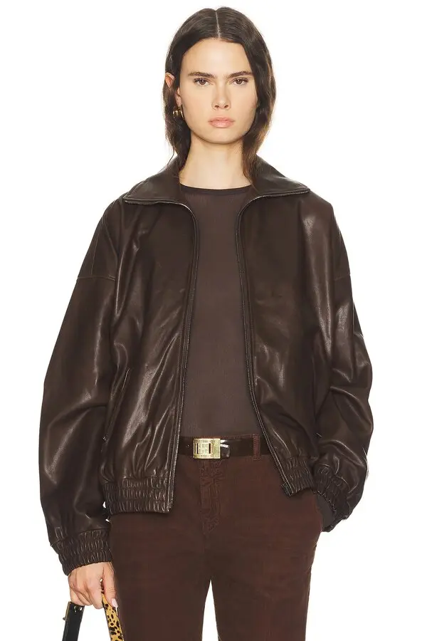 Acne Studios Lemmy Crop Leather Jacket - Dark Brown