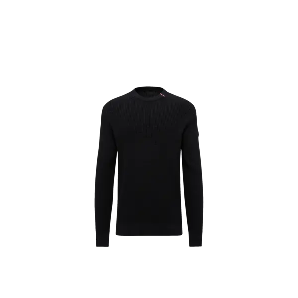 Moncler Cotton Crew Neck Jumper With Tricolour Collar Accent