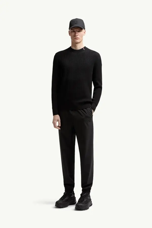 Moncler Cotton Crew Neck Jumper With Tricolour Collar Accent