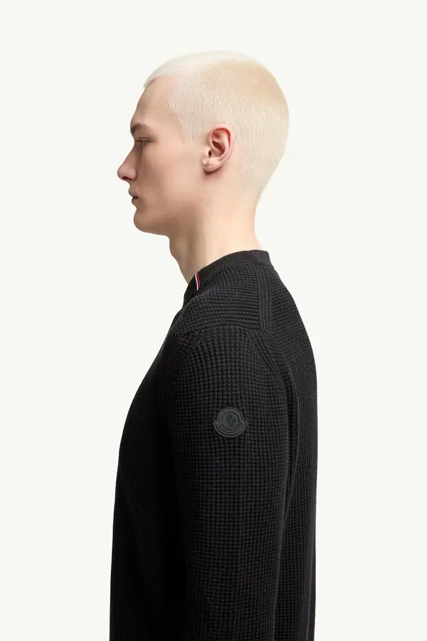 Moncler Cotton Crew Neck Jumper With Tricolour Collar Accent