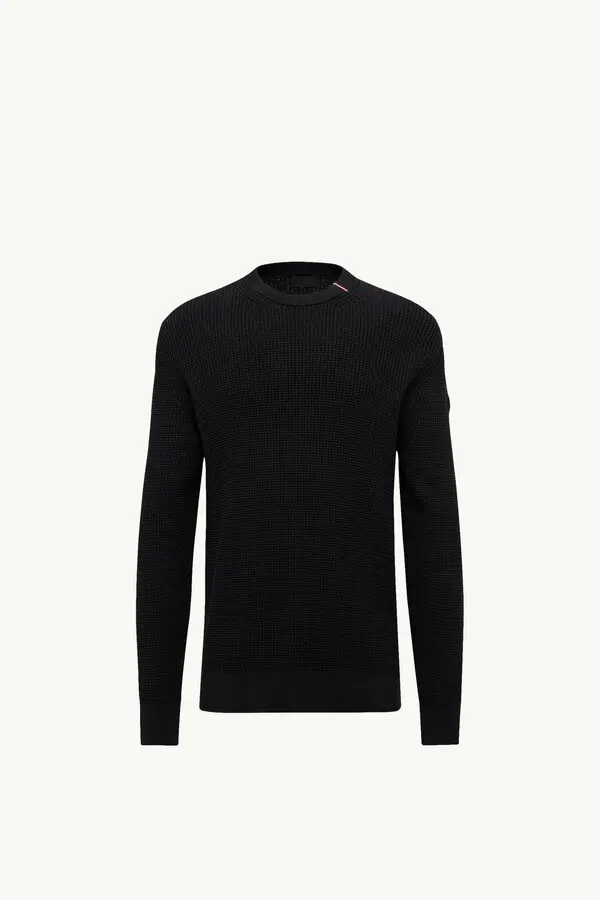 Moncler Cotton Crew Neck Jumper With Tricolour Collar Accent