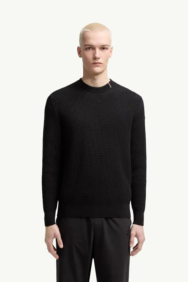 Moncler Cotton Crew Neck Jumper With Tricolour Collar Accent