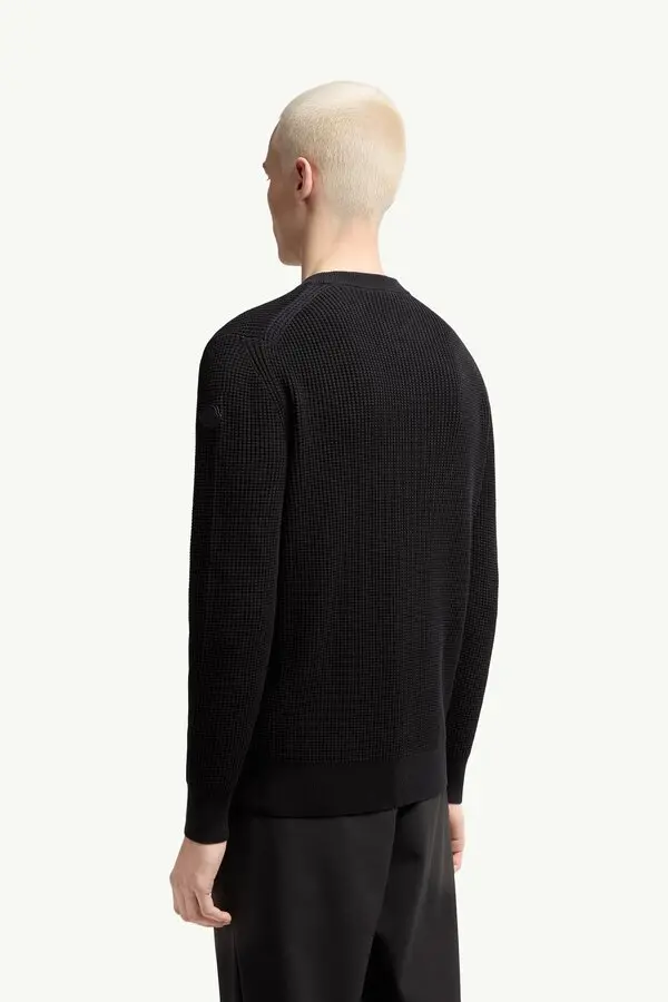 Moncler Cotton Crew Neck Jumper With Tricolour Collar Accent