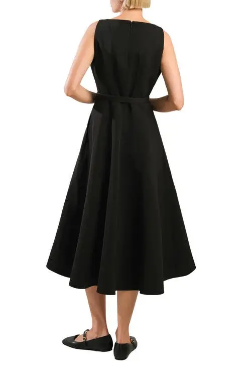 Freemarket Seamed Sleeveless Belted Fit & Flare Dress - Black | Editorialist