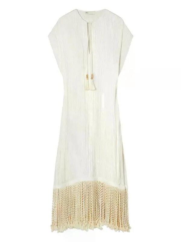 Tory Burch V-Neck Pleated Beach Dress In White - 51% Off | Editorialist