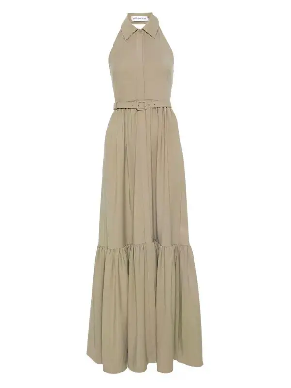 SELF-PORTRAIT Belted Halterneck A-line Dress - Neutrals