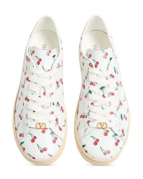 Valentino Garavani Leather Printed Lace-up Sneakers - White Multi