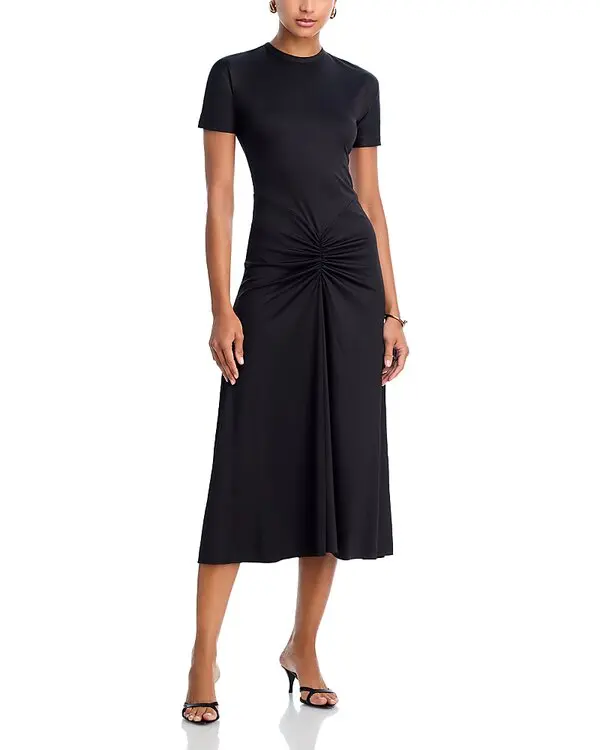 Victoria Beckham Gathered Waist Midi T-shirt Dress - Black