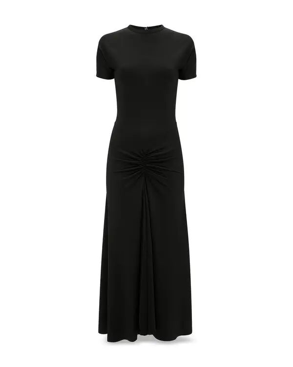 Victoria Beckham Gathered Waist Midi T-shirt Dress - Black