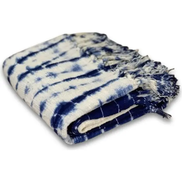 PILLOWPIA Indigo Shibori Throw - Vines