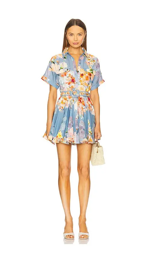 Hemant & Nandita Short Dress With Buckle Belt - Blue