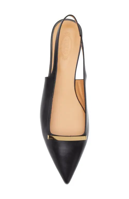 TOD'S Barretta Pointed Toe Slingback Flats - Nero