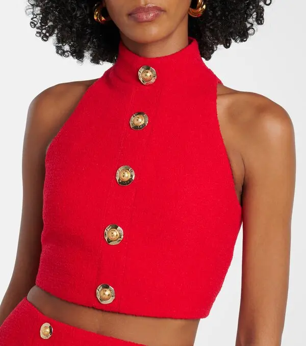 Balmain Halterneck Wool-blend Crêpe Top