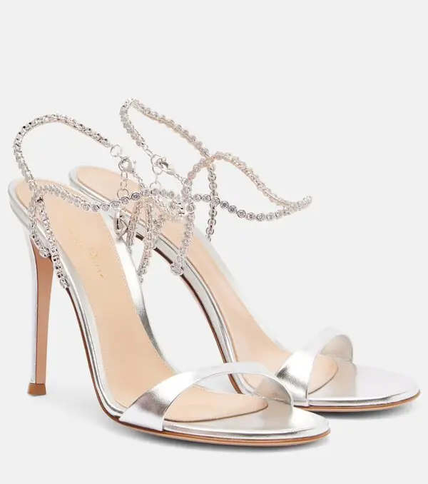 GIANVITO ROSSI 105 Embellished Metallic Leather Sandals - Silver