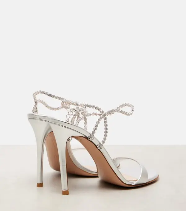 GIANVITO ROSSI Embellished Leather Sandals - Silver