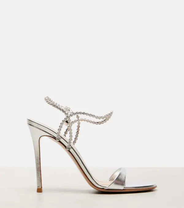 GIANVITO ROSSI Embellished Leather Sandals - Silver